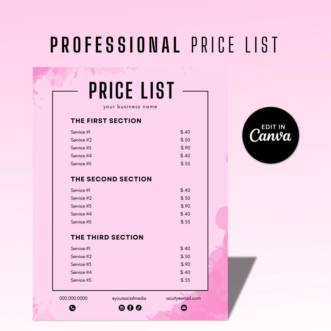 DIY Price List Editable Template, Printable Price Sheet, Custom Price List Hairstylist, Nail ...