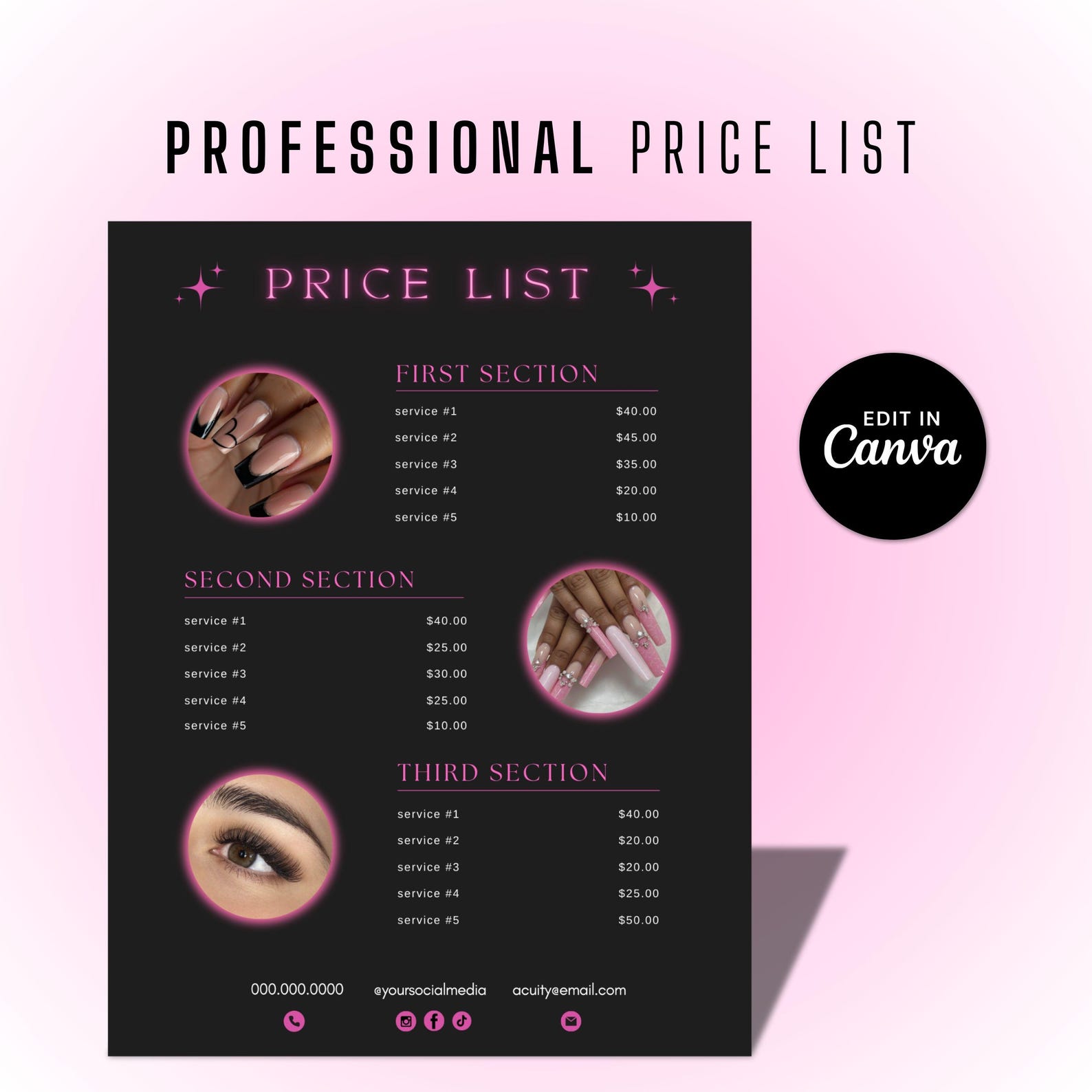 DIY Price List Template, Printable Price List Pink, Beauty Salon ...