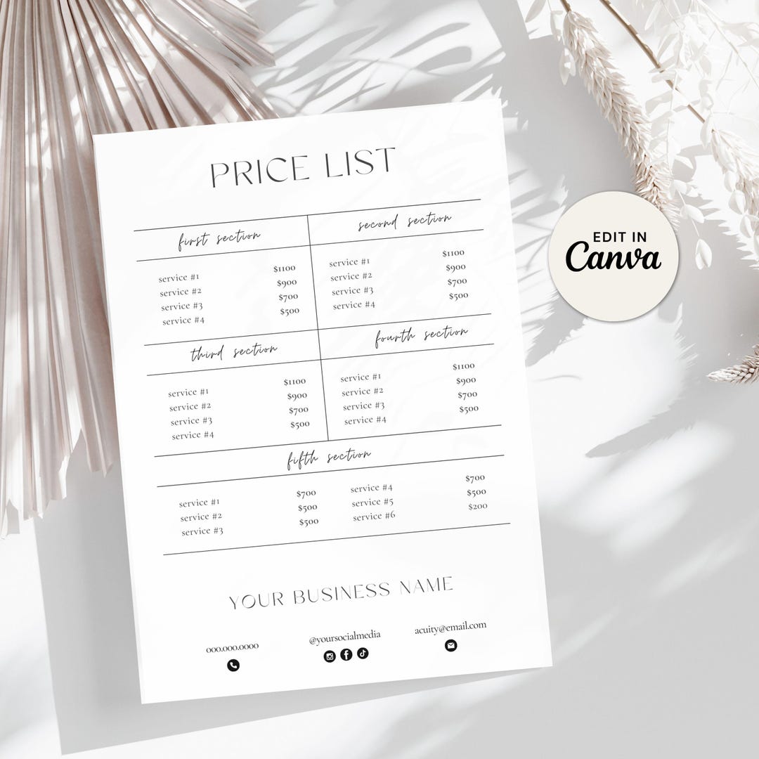 Editable Price List Hair Stylist, Custom Price List Flyer, Makeup Price ...