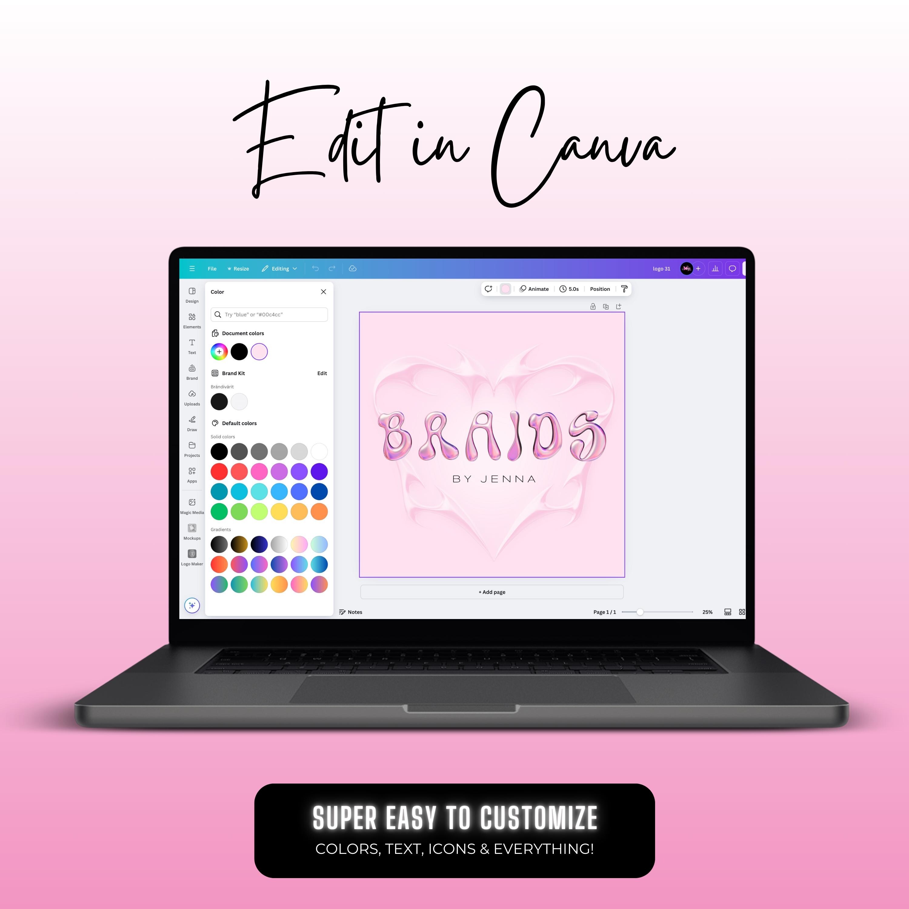 DIY Pink Braid Logo Designs, Pre Made Braiding Logo, Custom Braided ...