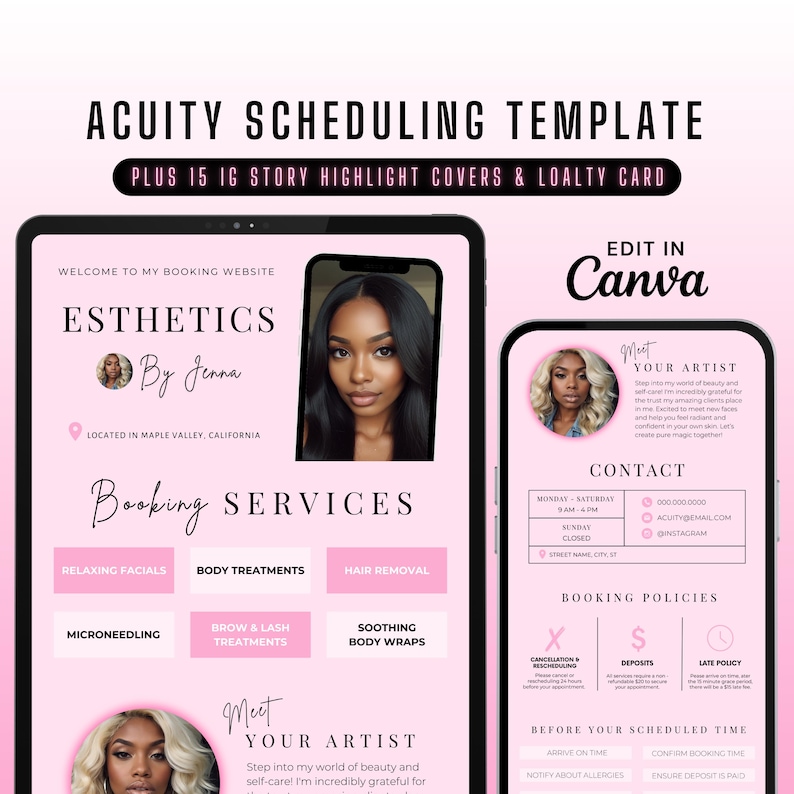 Esthetician Acuity Scheduling Template Pink, Editable Acuity Site, DIY ...