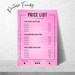 Editable Price List Flyer, Pink Pricing Template for Hair Stylist, Nail ...