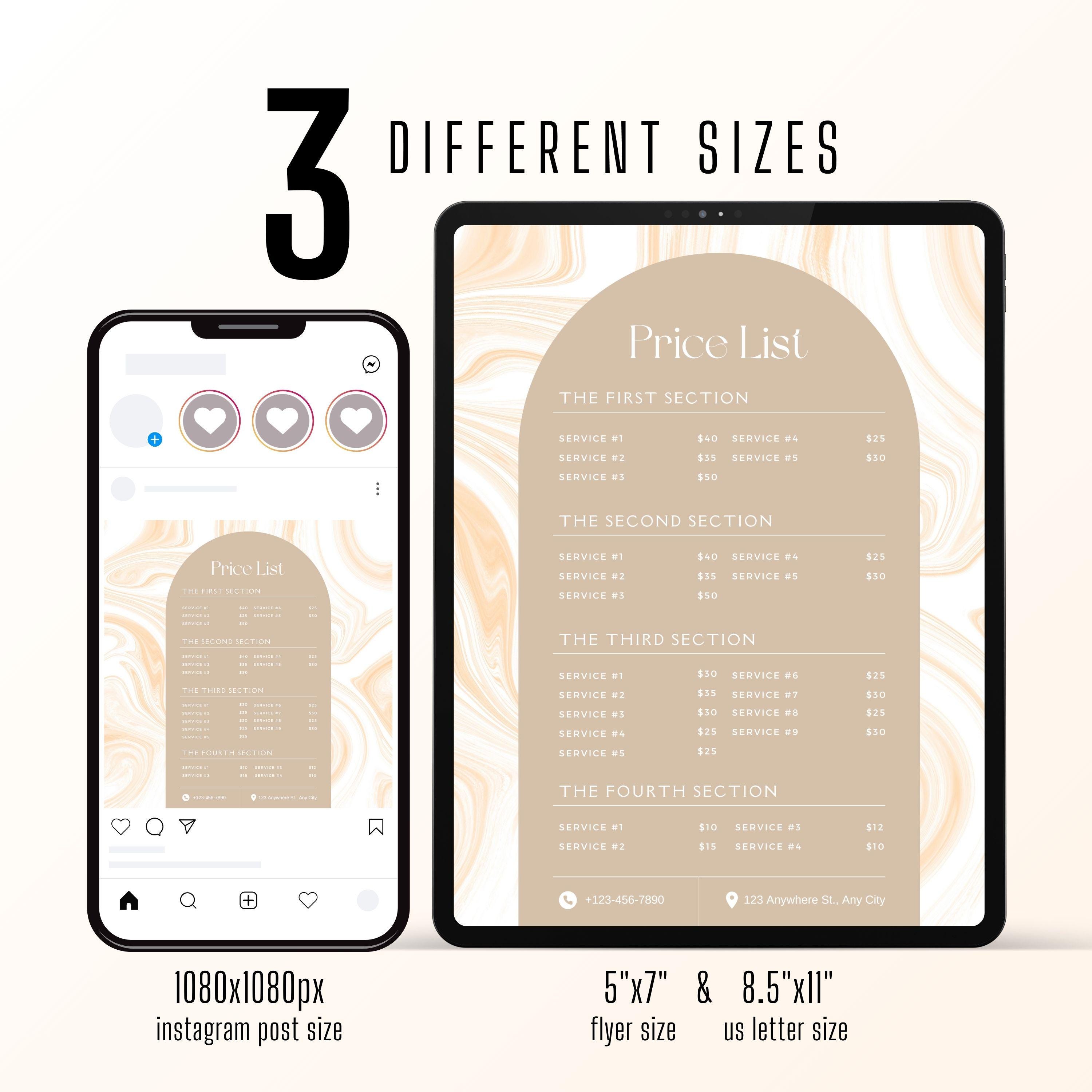 Price List Editable Template, Printable Modern Price Sheet, Custom ...