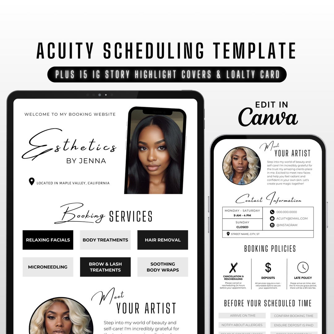 Custom Esthetician Acuity Scheduling Template, Editable Acuity Site, DIY Acuity Site, White ...
