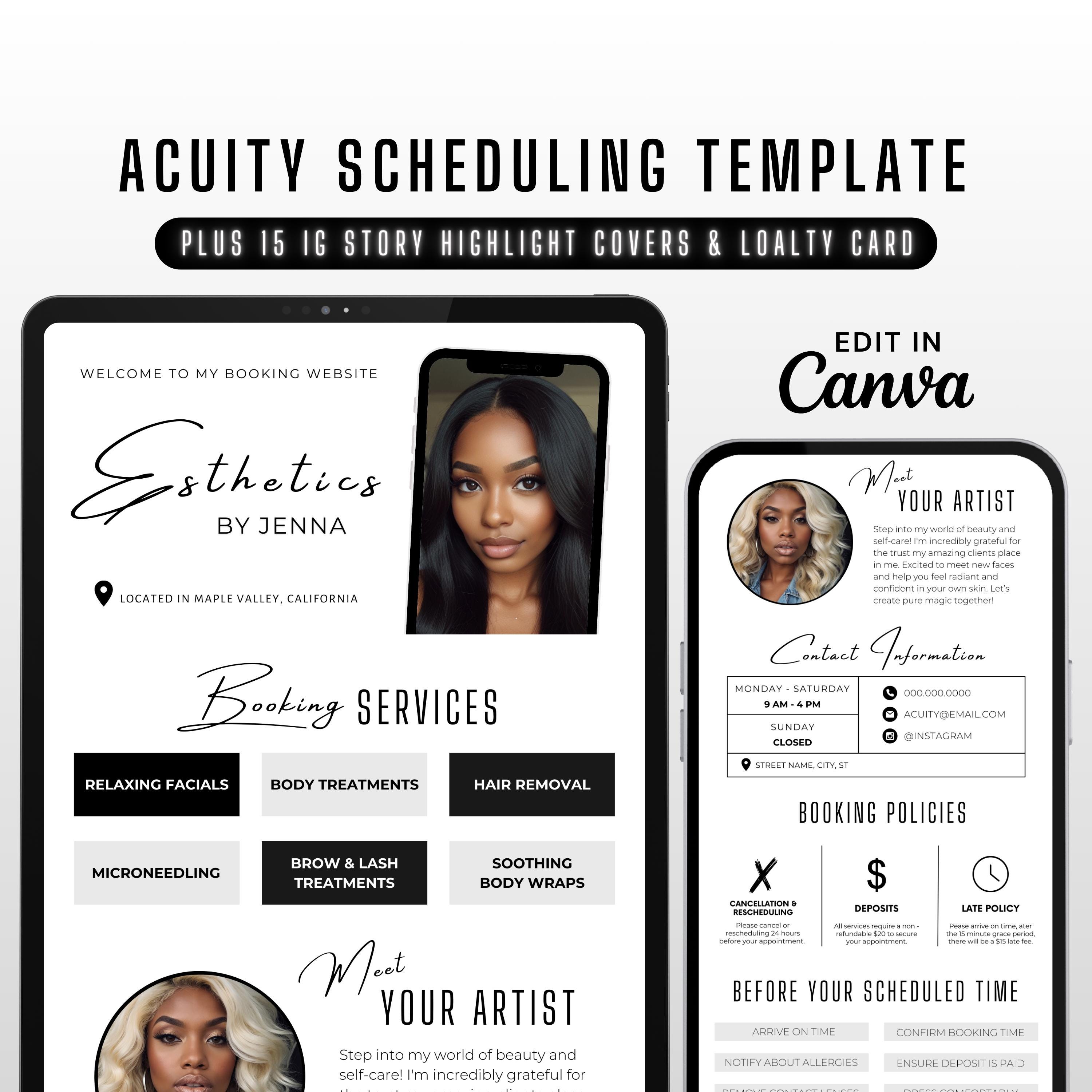 Custom Esthetician Acuity Scheduling Template, Editable Acuity Site ...