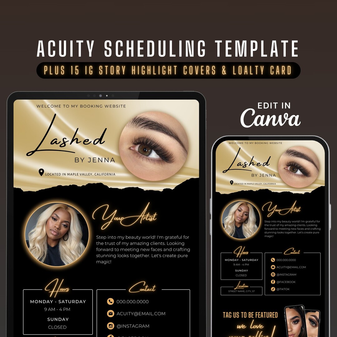 Lash Tech Acuity Scheduling Template, Editable Acuity Site, Custom ...