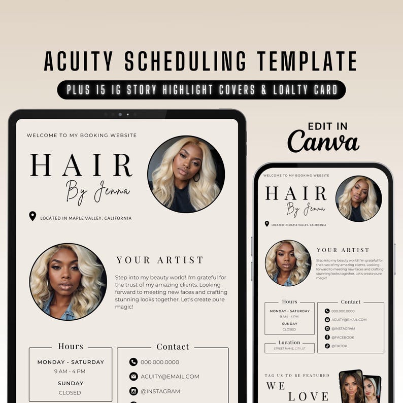 Acuity Scheduling Template Hair Stylist, DIY Acuity Website Banner ...