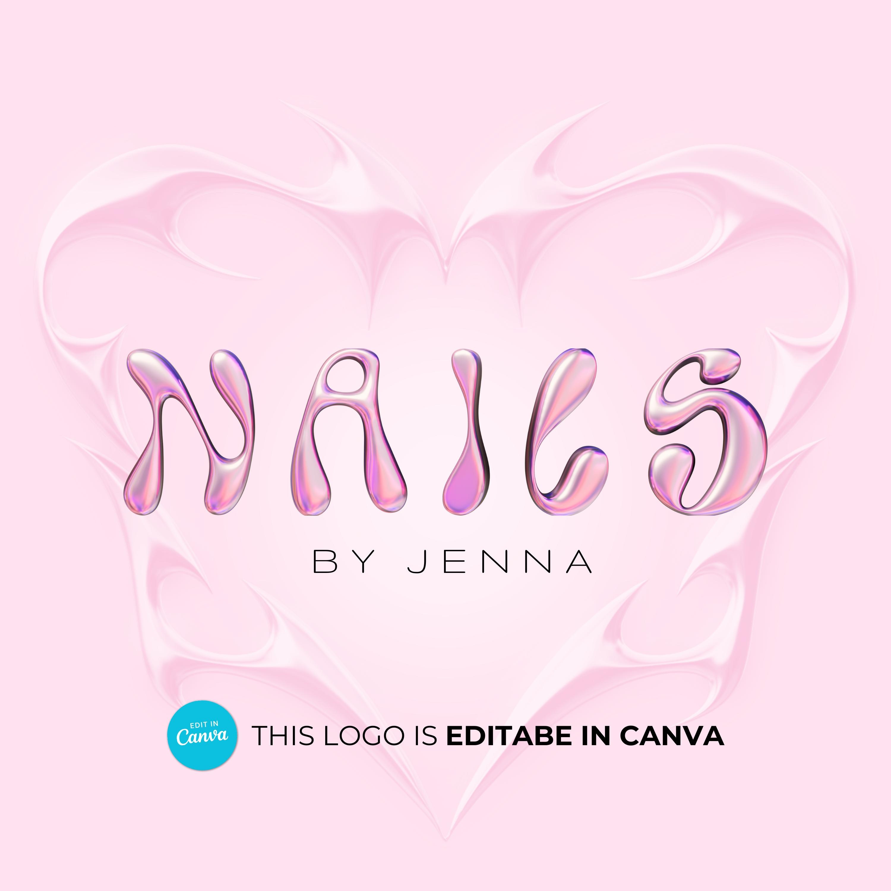 Logo Nail Tech Pink, Y2k Nail Logo Designs, Custom Nail Maker Logo ...