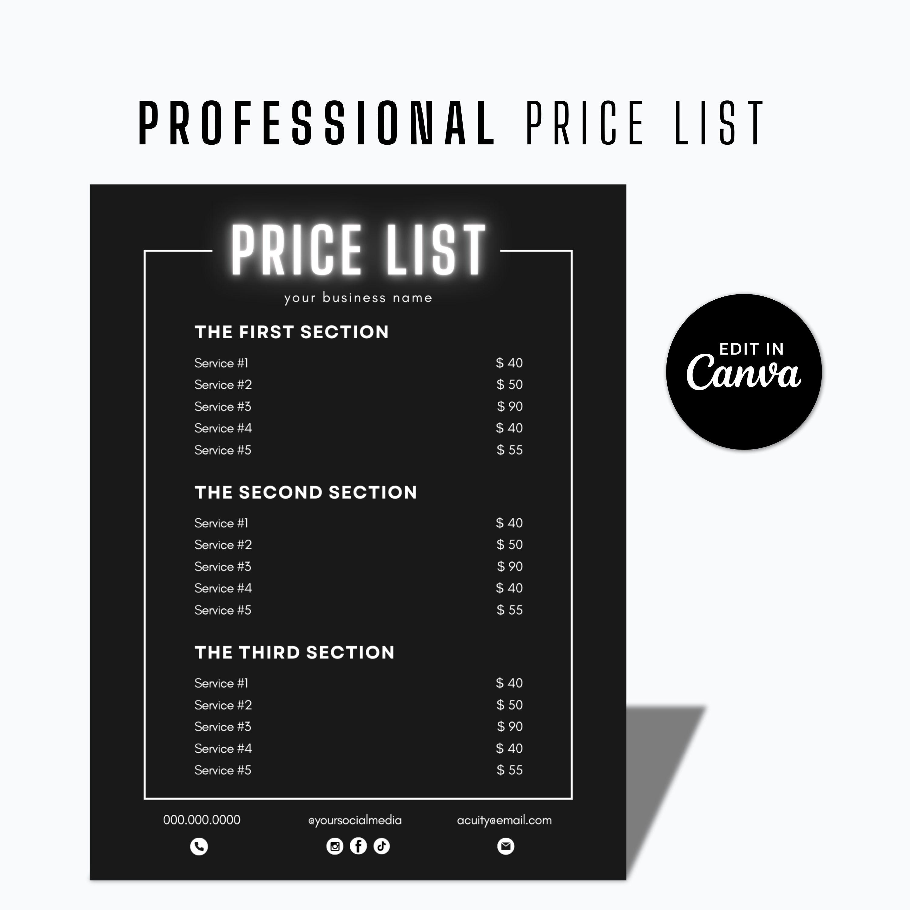 DIY Price List Editable Template, Custom Price List Hairstylist, Nail Lash Tech Pricing Guide ...