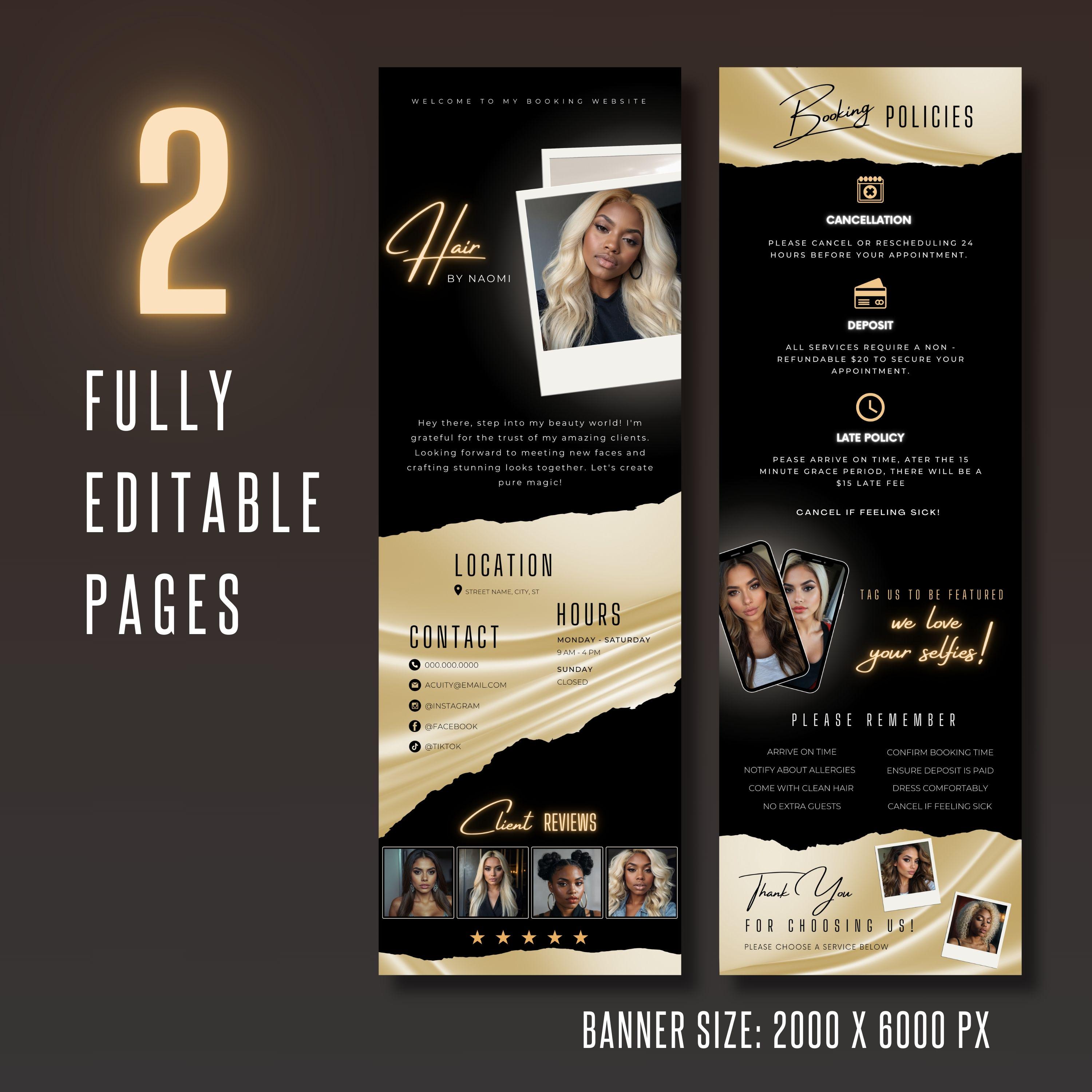 Black and Gold Acuity Scheduling Template Hair Stylist, Editable Acuity ...