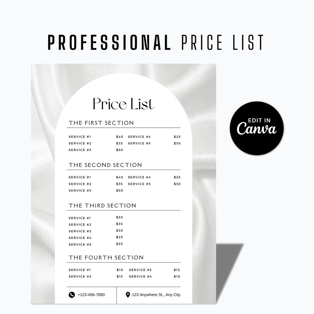 Price List Template Silver, Printable Beauty Salon Price List, Custom Price List Hairstylist ...