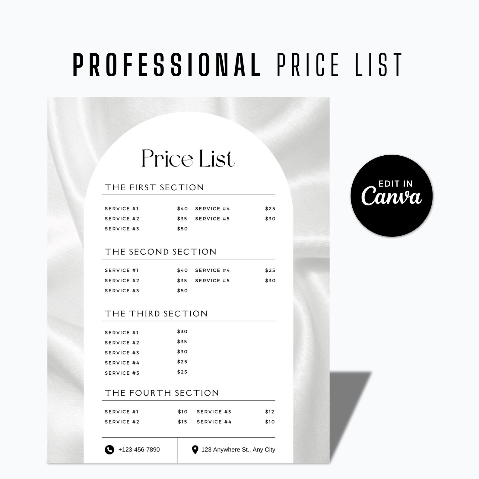 Price List Template Silver, Printable Beauty Salon Price List, Custom ...