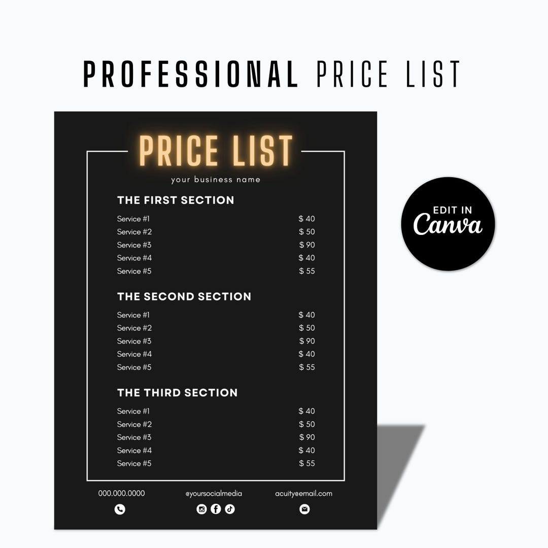 Price List Template, Printable Beauty Salon Price Flyer, Custom Price ...
