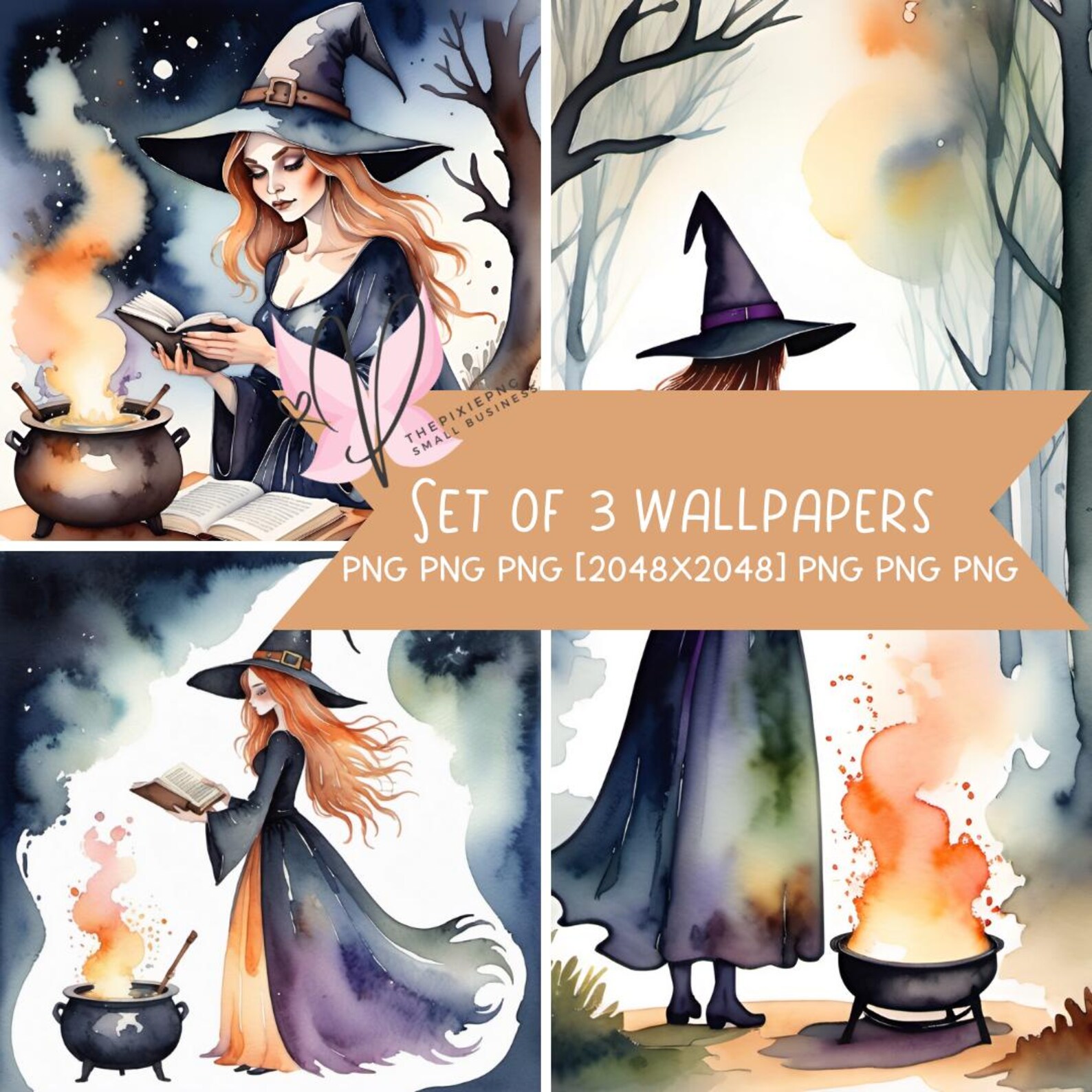Watercolor Witches Desktop Background – Set of 3 Digital Wallpapers ...