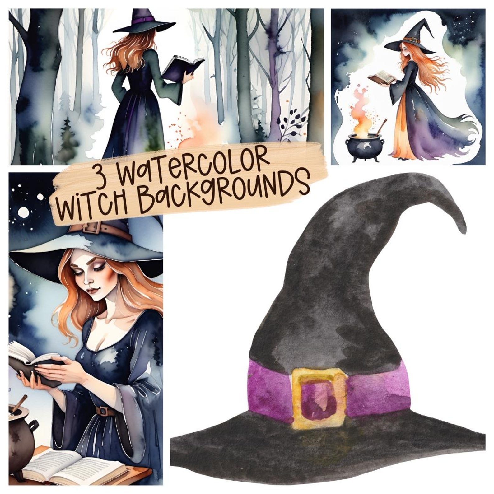 Watercolor Witches Desktop Background – Set of 3 Digital Wallpapers ...