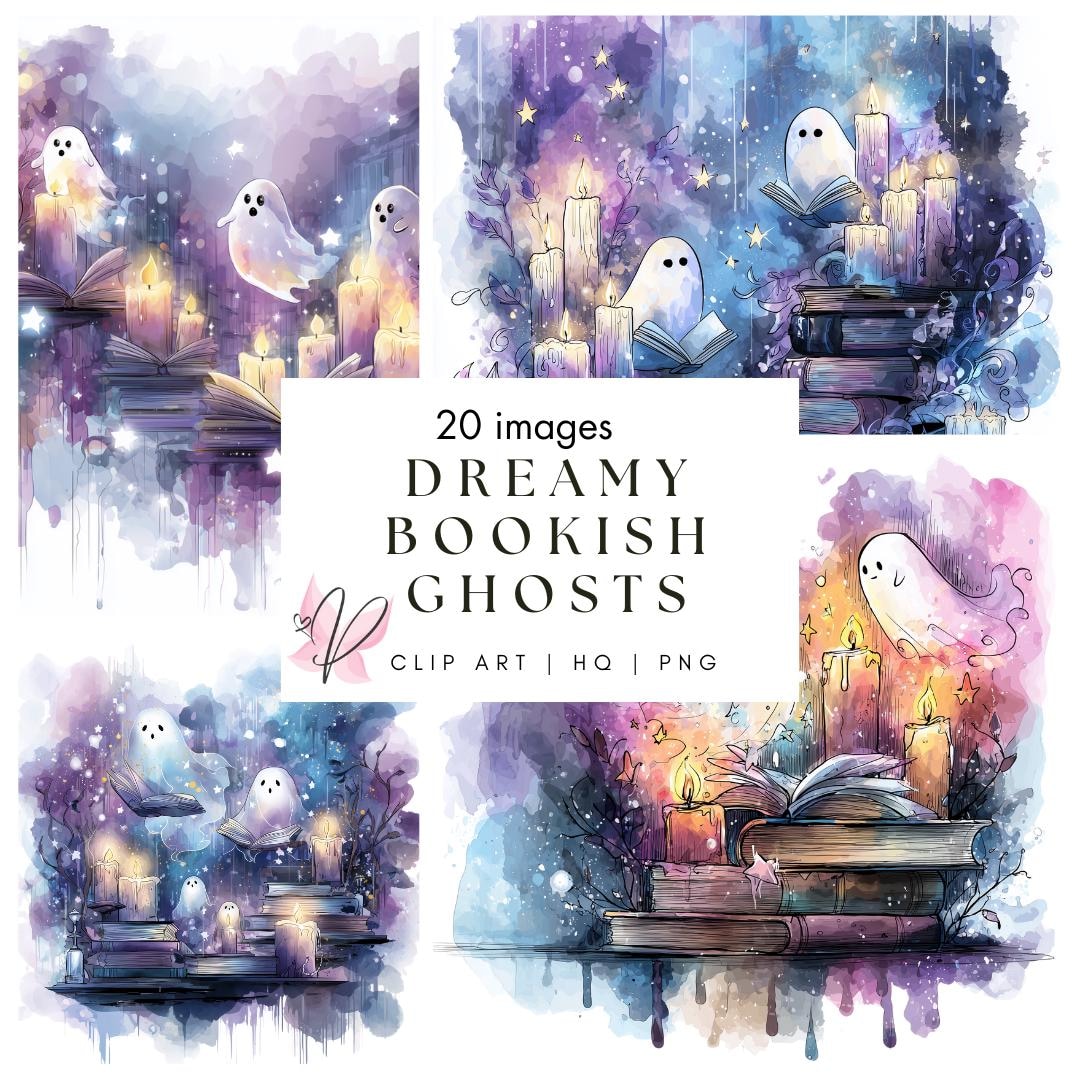 Dreamy Bookish Ghosts Clip Art Set | High Quality Watercolor Pastel ...