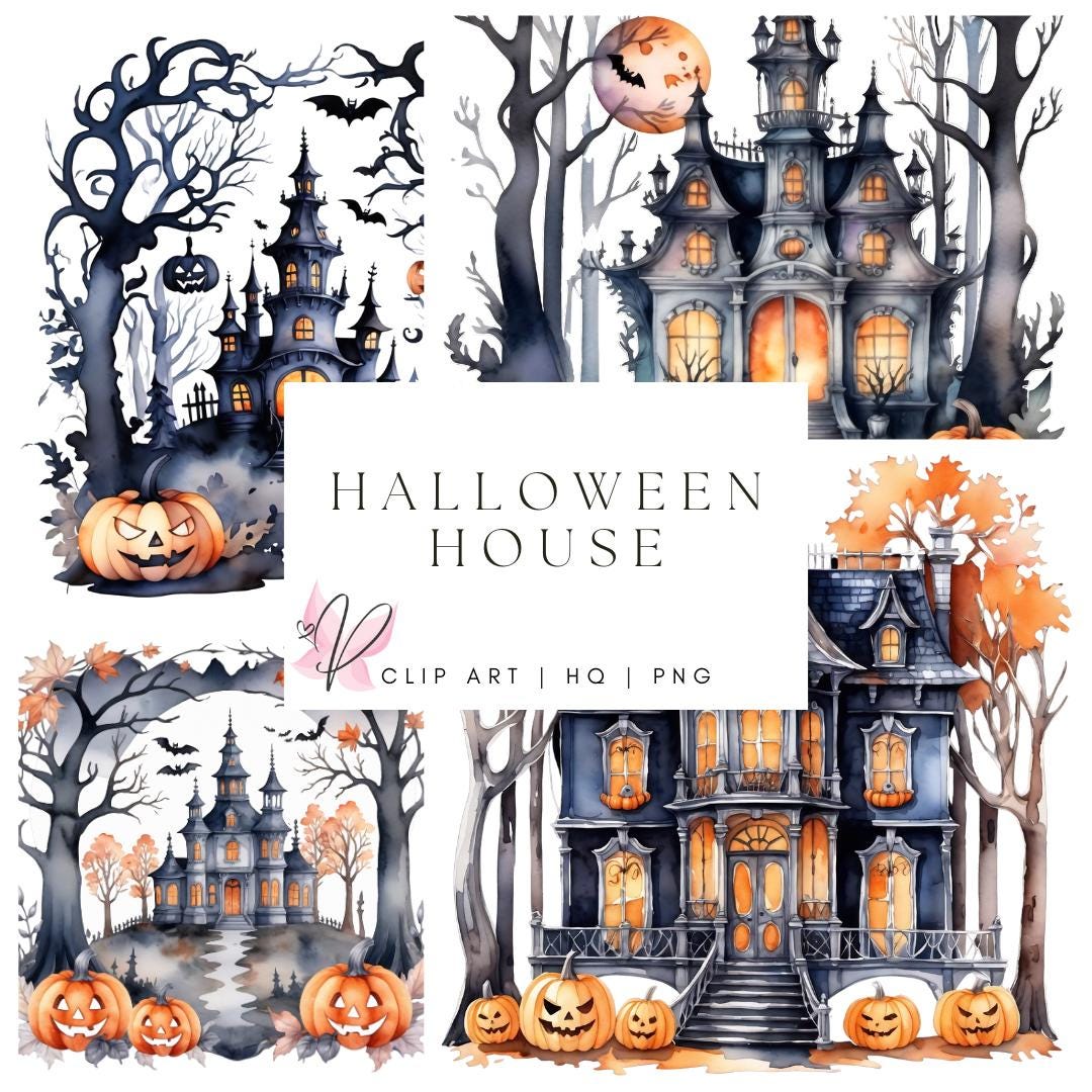 Spooky Halloween Houses Clip Art | Haunted Homes, Digital Planner ...