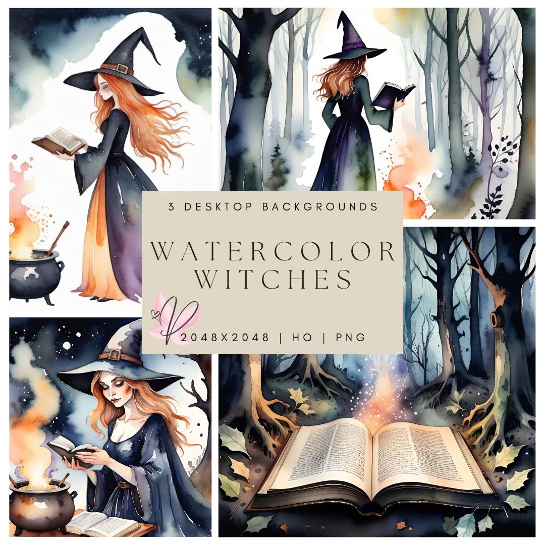 Watercolor Witches Desktop Background – Set of 3 Digital Wallpapers ...