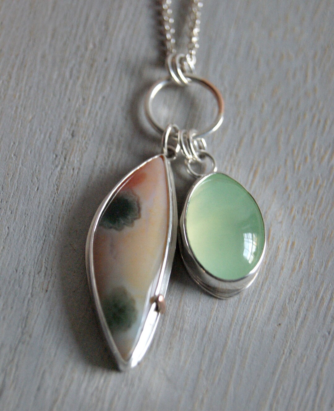 Tidal, an Ocean Jasper, Prehnite, Rose Gold and Silver Charm Necklace ...