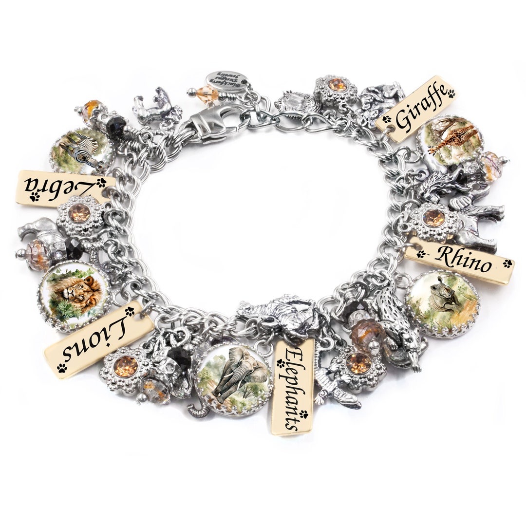 African Safari Bracelet With Lion, Elephant, Tiger, Giraffe and Zebras ...