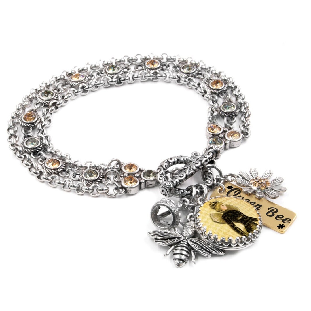 Queen Bee Charm Bracelet, Non Tarnish Stainless Steel Bumble Bee ...