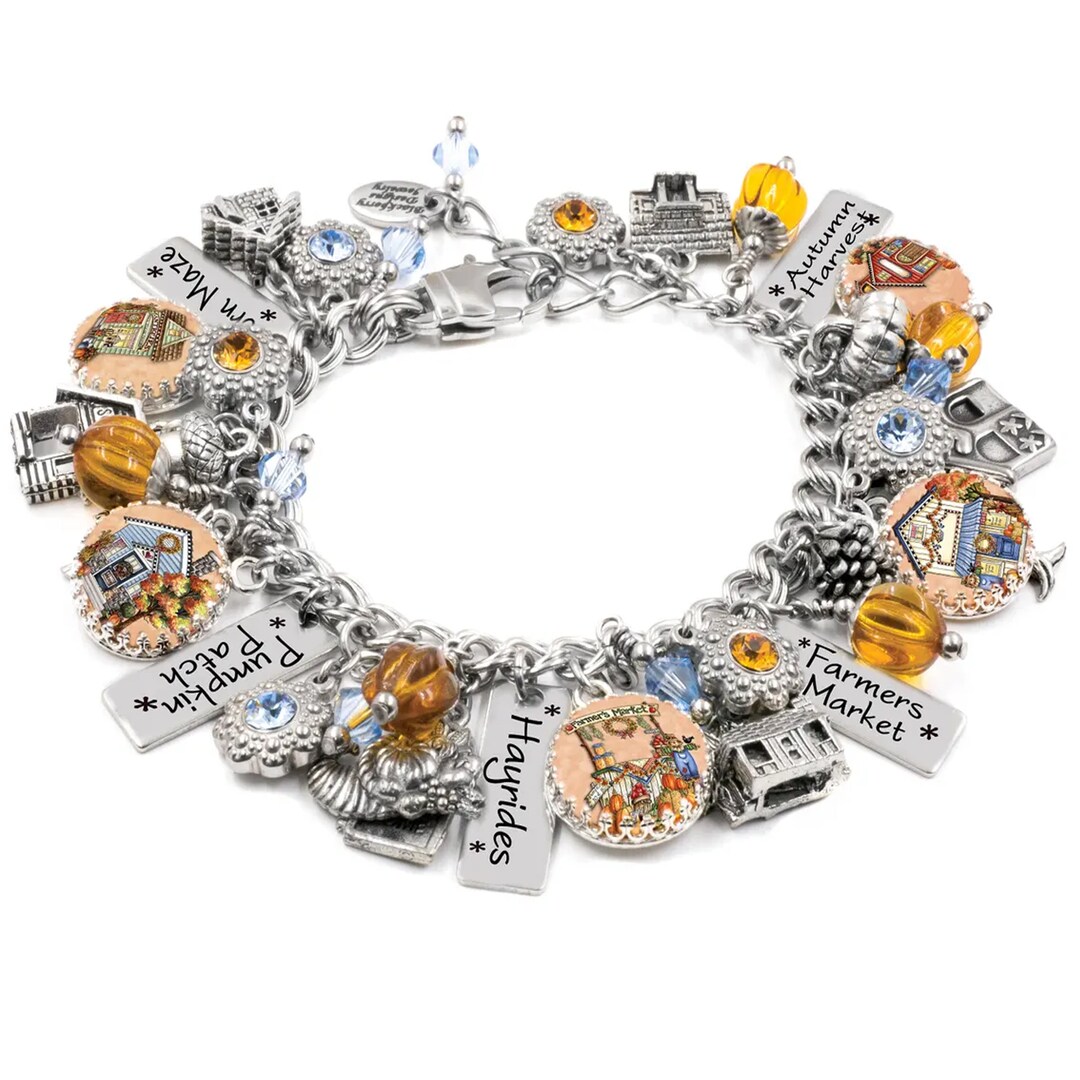 Fall Charm Bracelet, Colorful Thanksgiving Jewelry, Autumn Holiday Gift ...