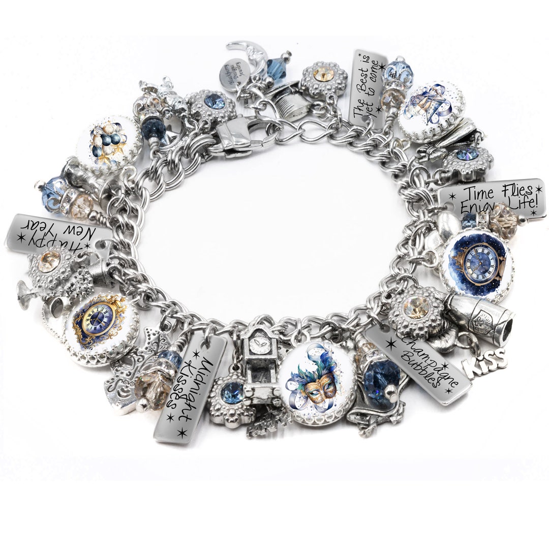 New Years Bracelet, Midnight Jewelry, Clock Charm, New Years Eve Party ...