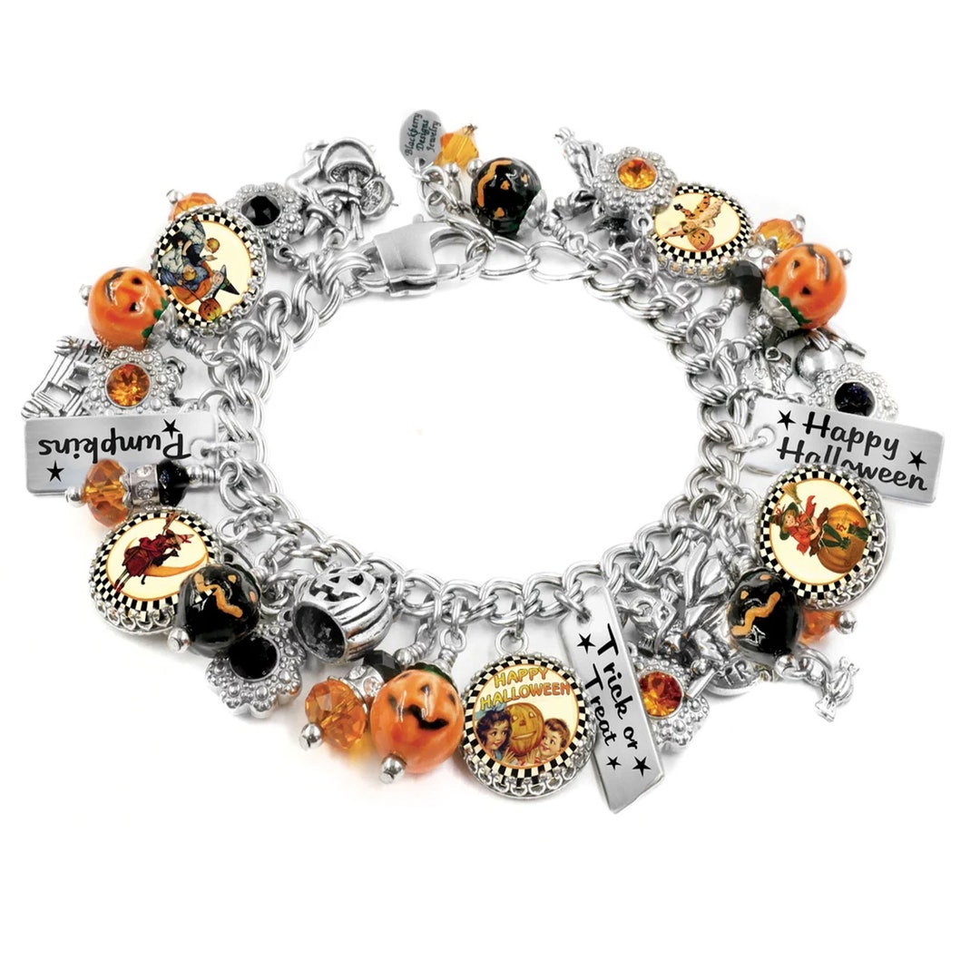 Halloween Bracelet, Colorful Trick or Treat Gift, Gothic Bracelet, Bat ...