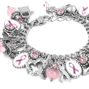 Personalized Cancer Awareness Bracelet Colorful Pink Ribbon | Etsy