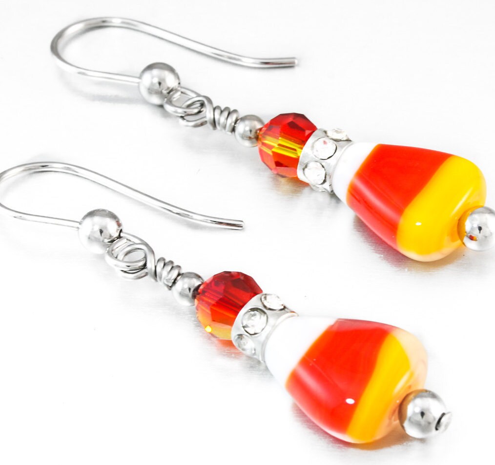 Candy Corn Earrings for Halloween and Fall Gifts Handmade | Etsy