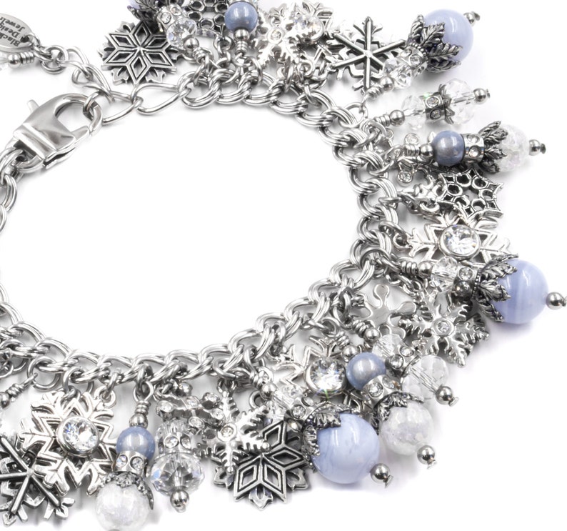 Silver Winter Bracelet Snowflake Bracelet Blue Agate | Etsy