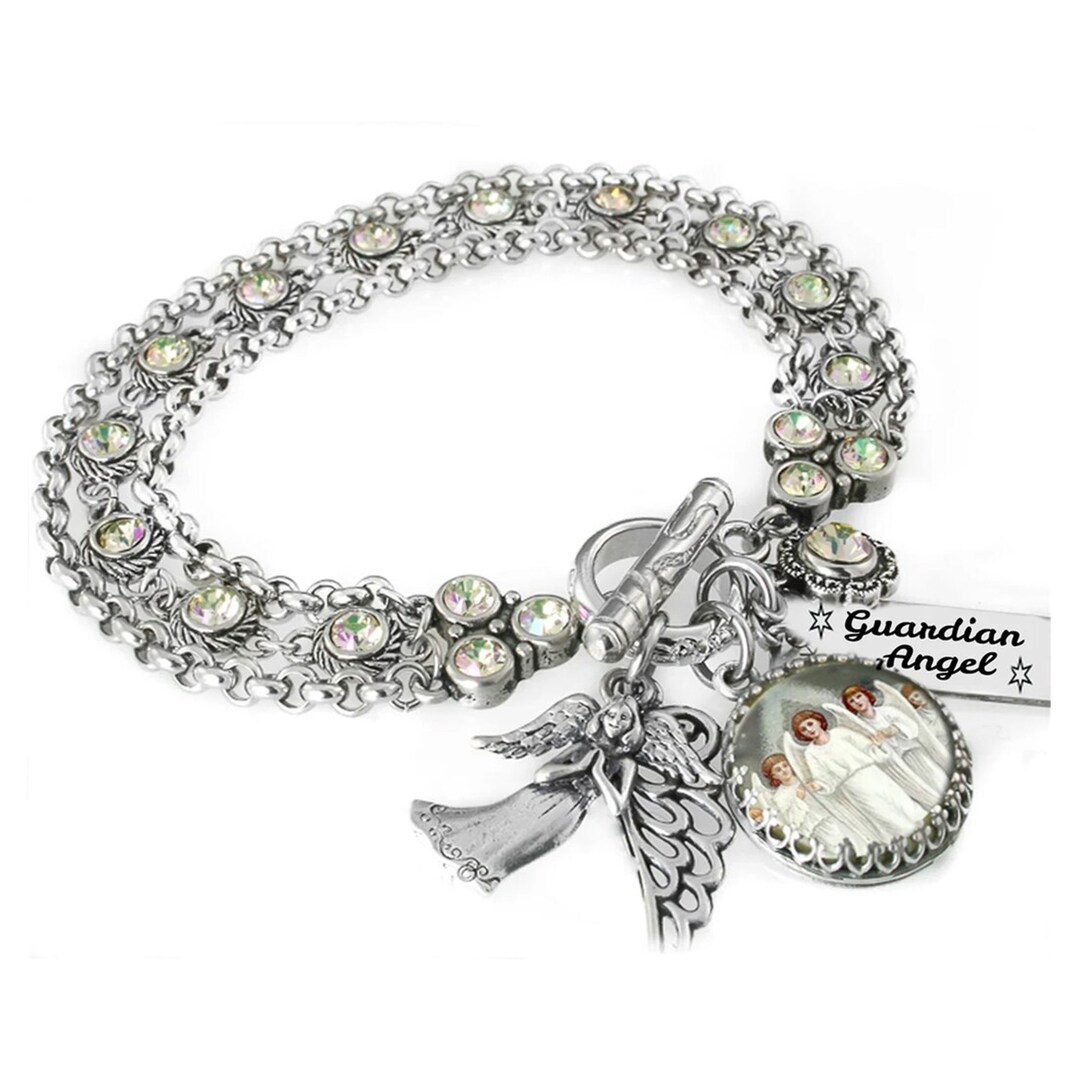 Silver Angel Charm Bracelet With Wings, Spiritual and Religious Jewelry ...