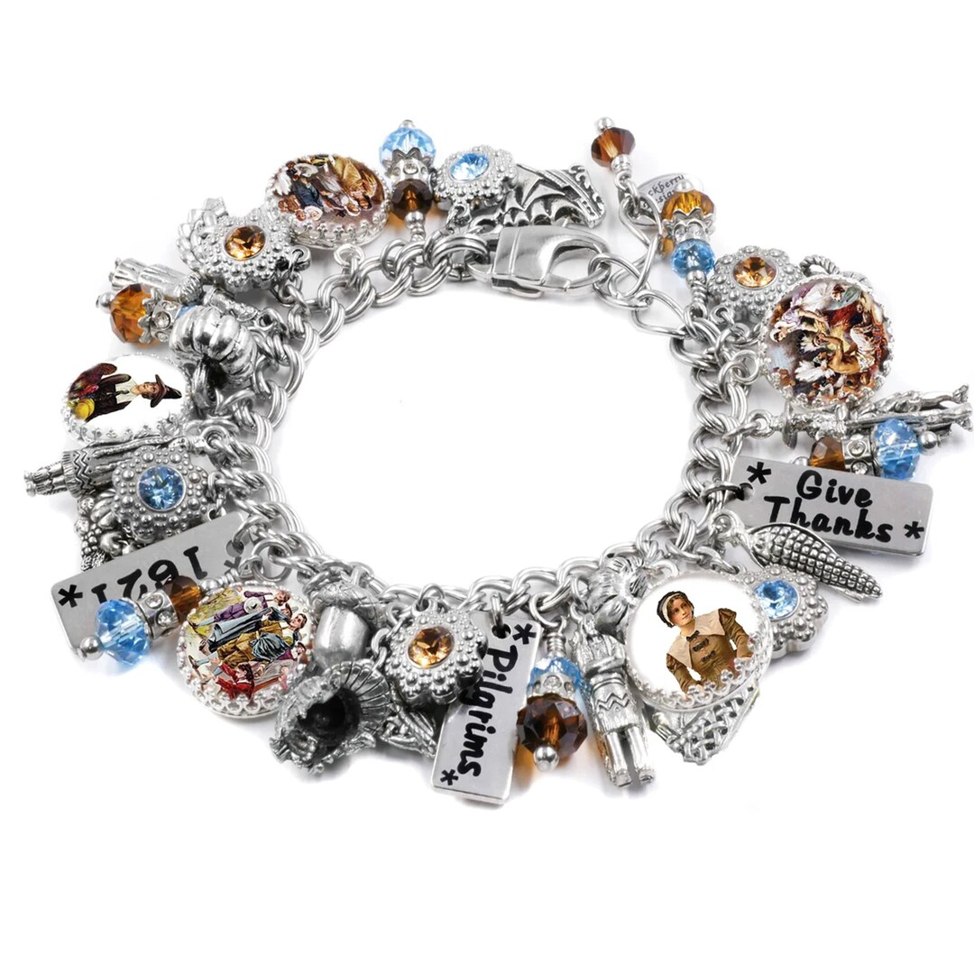 Thanksgiving Jewelry - Pilgrim Charm Bracelet - Autumn Bracelet ...
