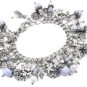 Silver Winter Bracelet Snowflake Bracelet Blue Agate | Etsy