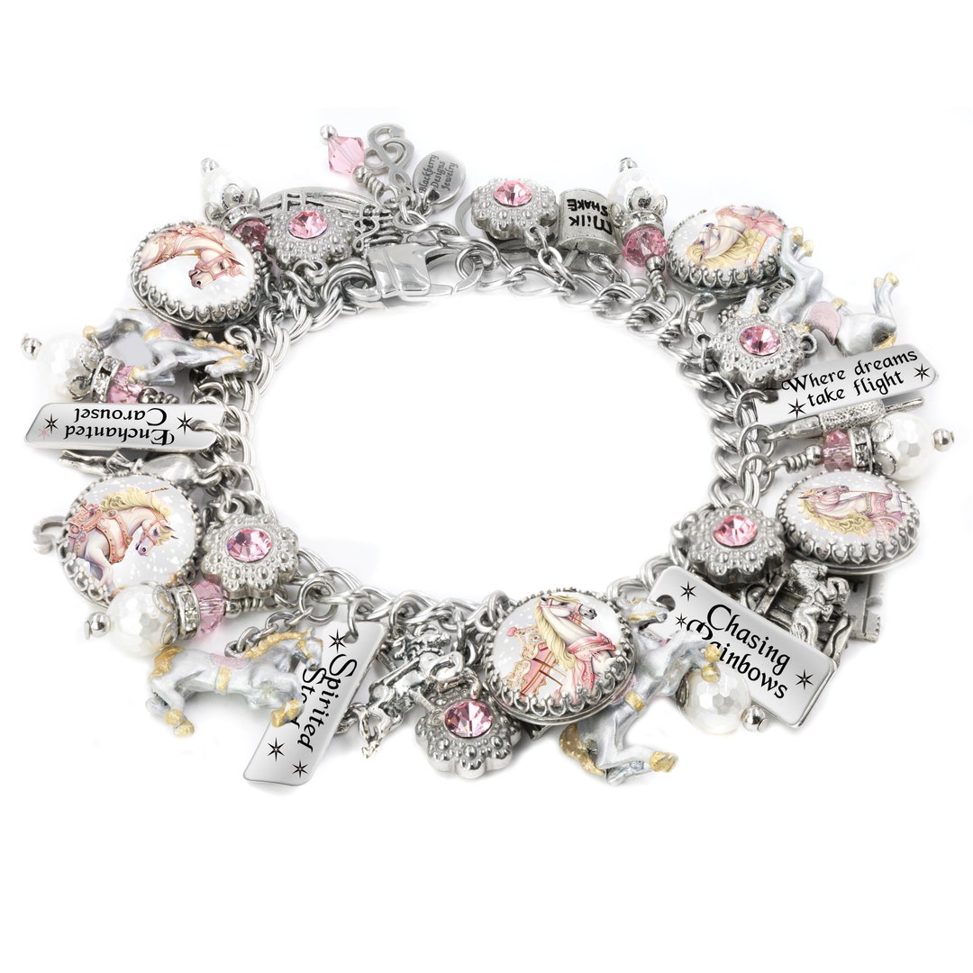 Carousel Horse Bracelet, Merry Go Round Gift, Pink Pearl Jewelry ...