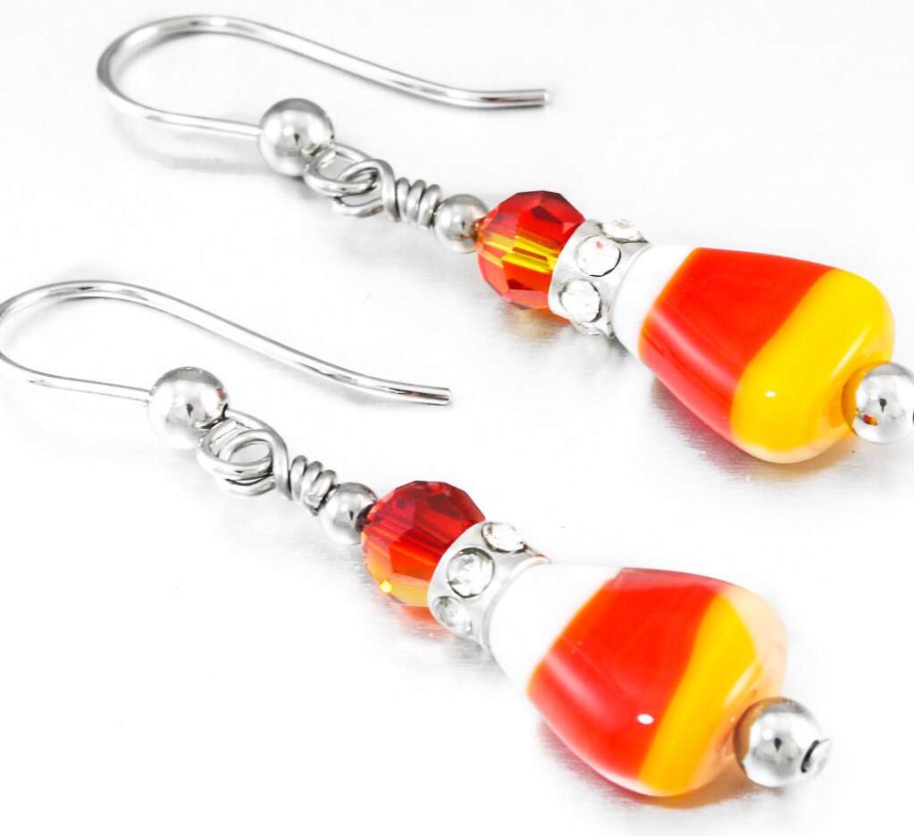 Candy Corn Earrings for Halloween and Fall Gifts Handmade | Etsy