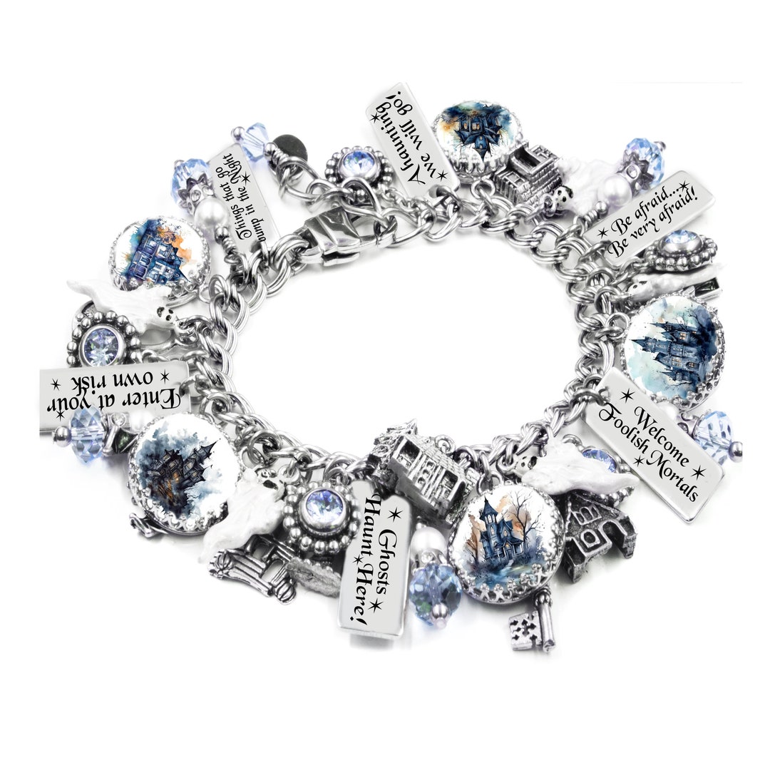 Haunted House Charm Bracelet, Whimsical Ghost Halloween Jewelry ...