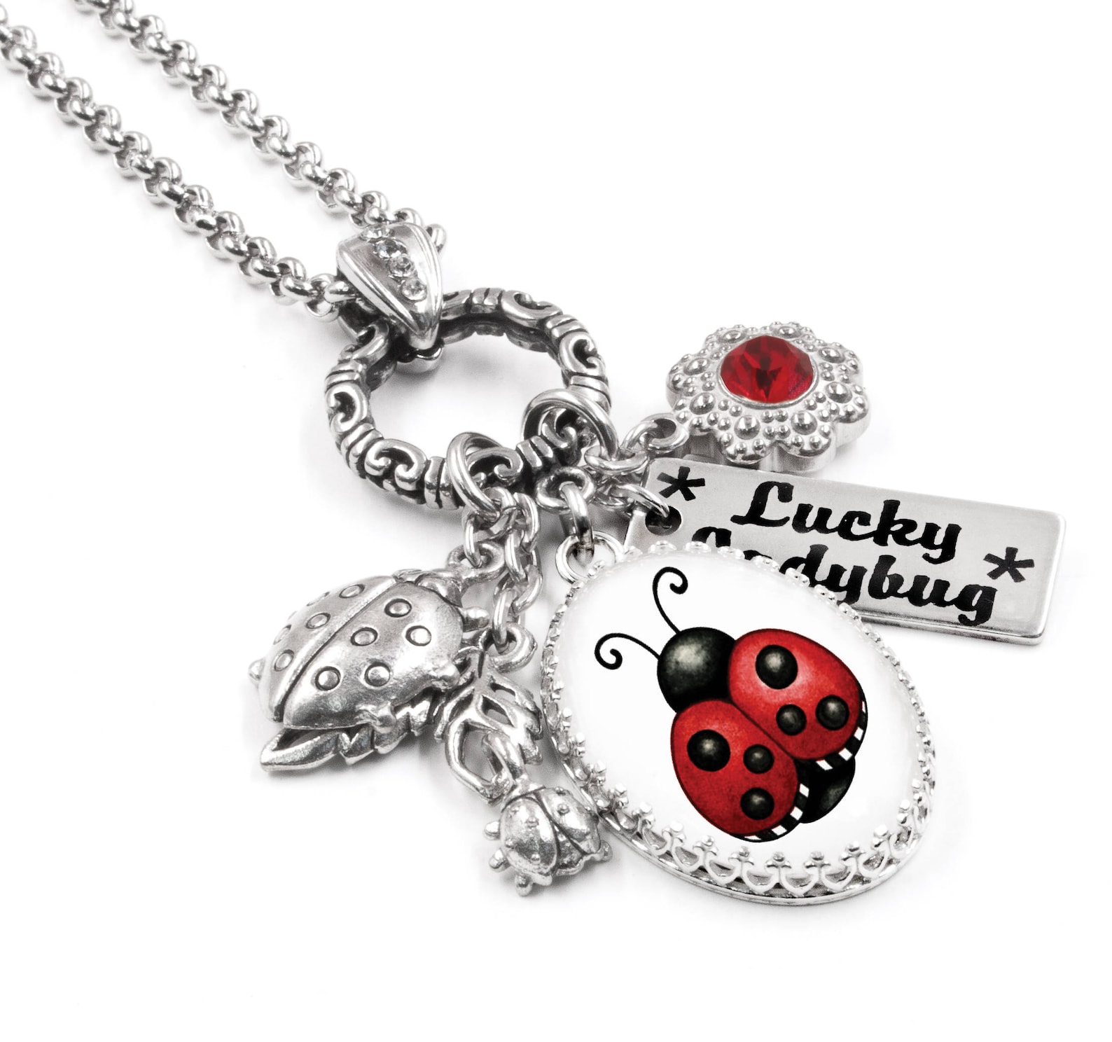Ladybug Necklace Red Lady Bug Engraved Charm Garden | Etsy