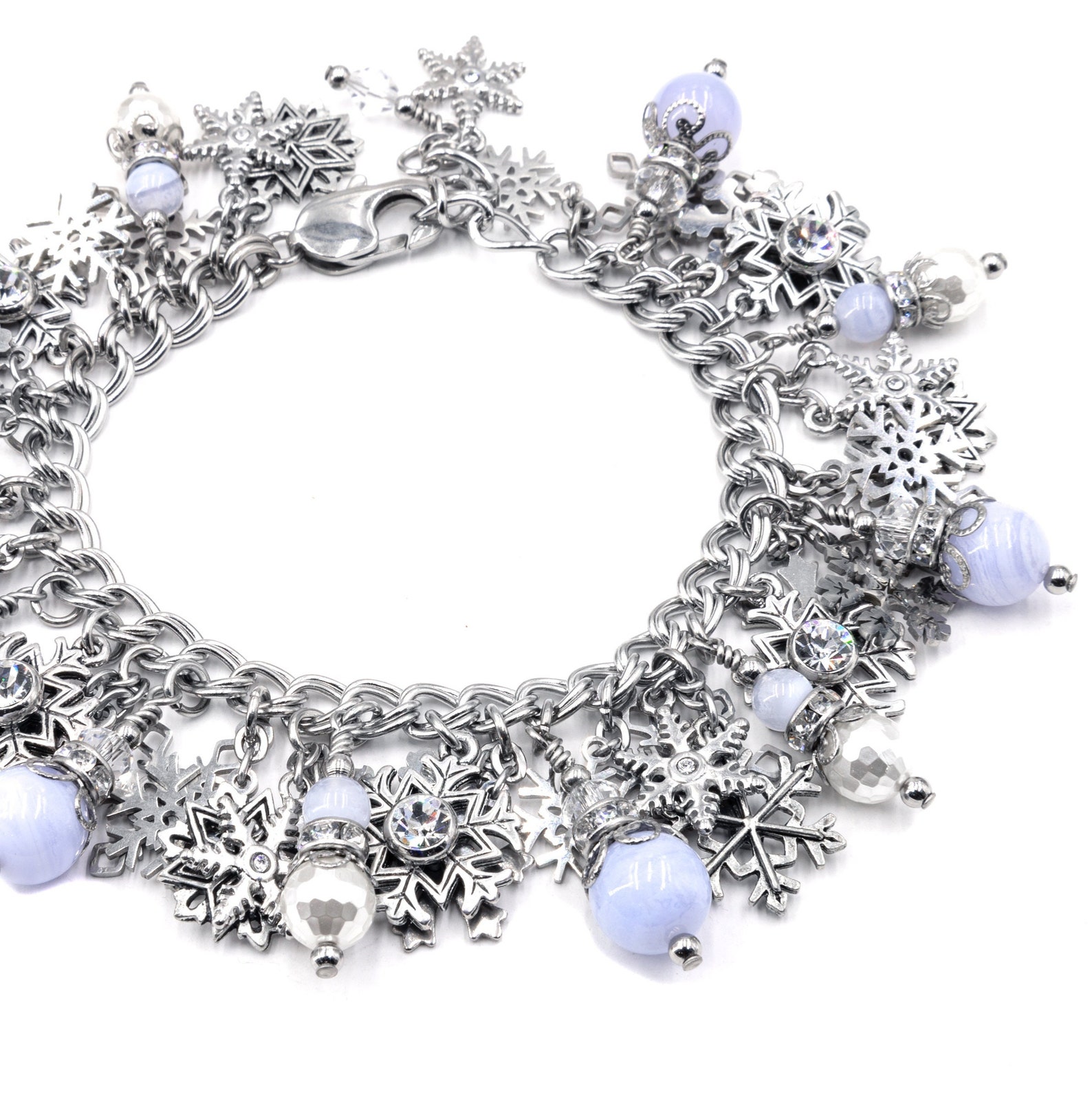 Silver Winter Bracelet Snowflake Bracelet Blue Agate for - Etsy