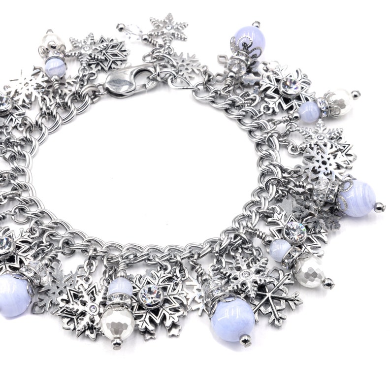 Silver Winter Bracelet Snowflake Bracelet Blue Agate for - Etsy