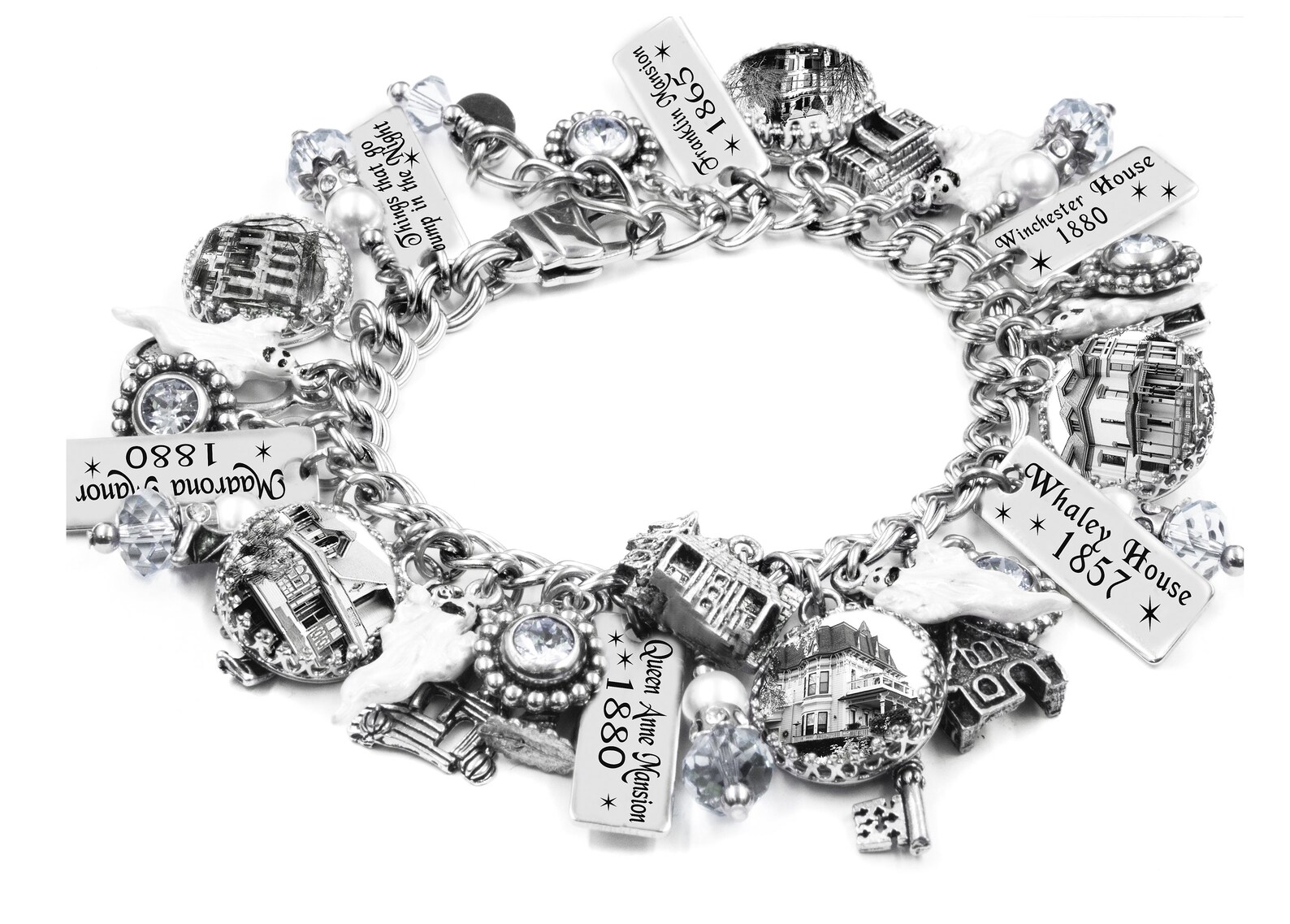 Halloween Charm Bracelet Haunted House Jewelry With Ghost - Etsy