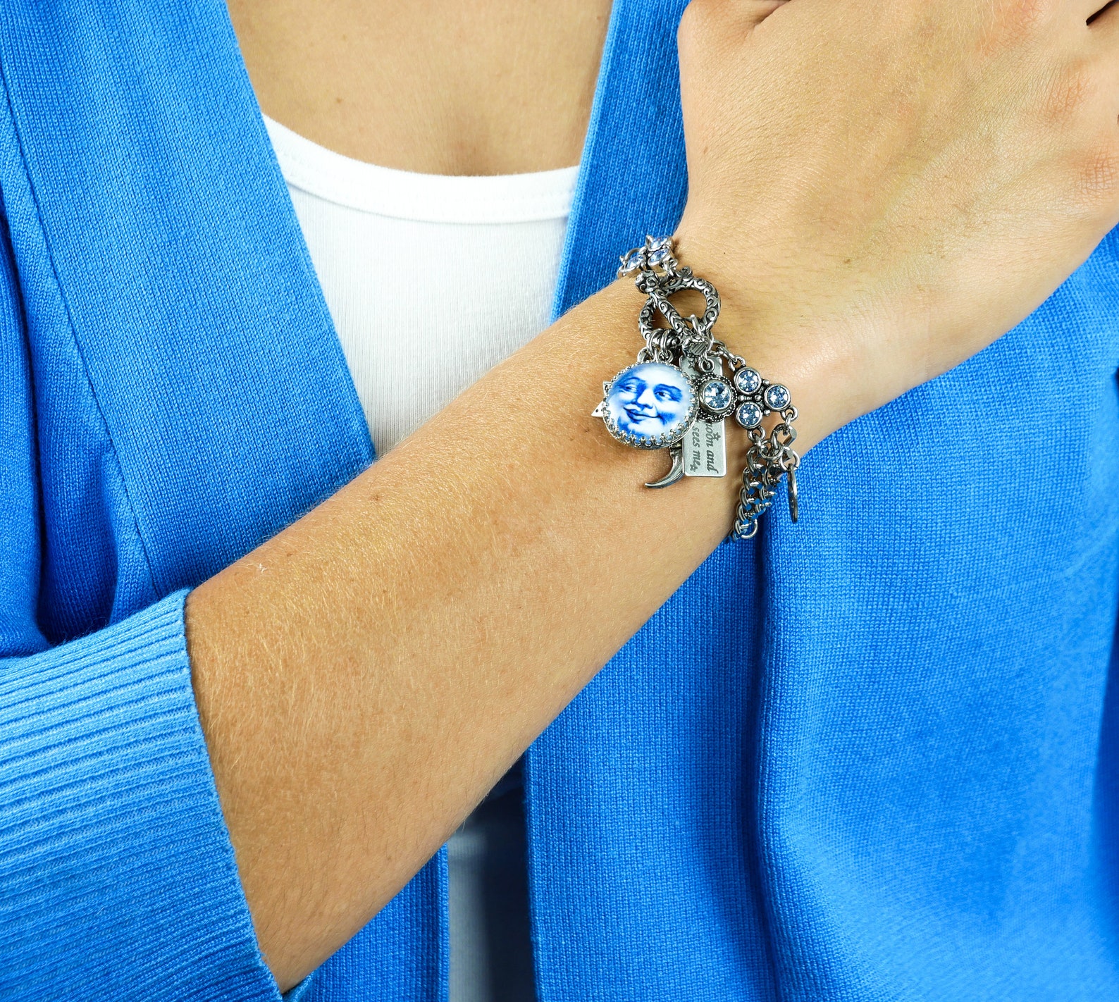 Moon Bracelet Celestial Jewelry Blue Full Moon Jewelry Star | Etsy