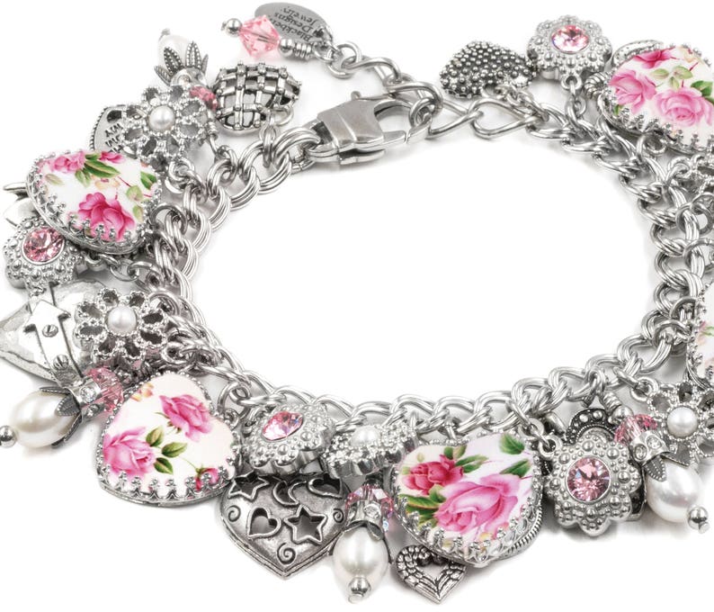 Pink Roses Bracelet Birthday Flower Jewelry Real Pearls With - Etsy