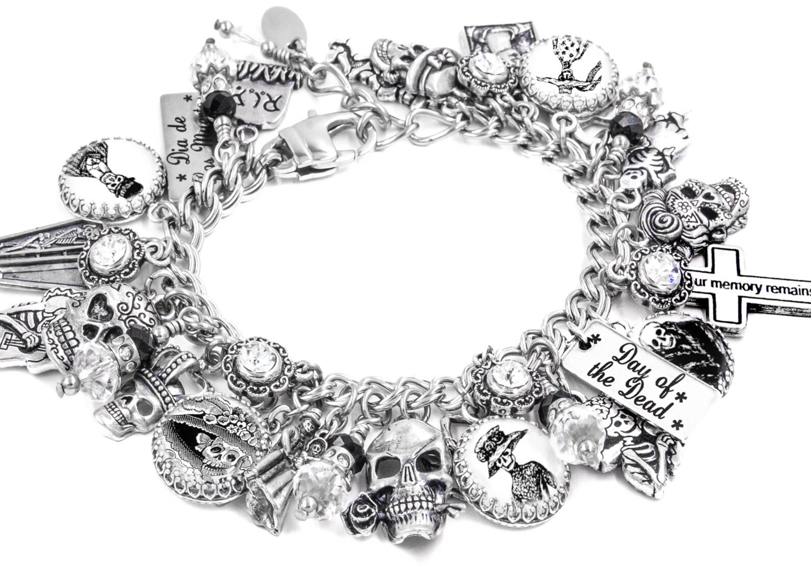 Dia De Los Muertos Charm Bracelet Day of Dead Silver Charm | Etsy