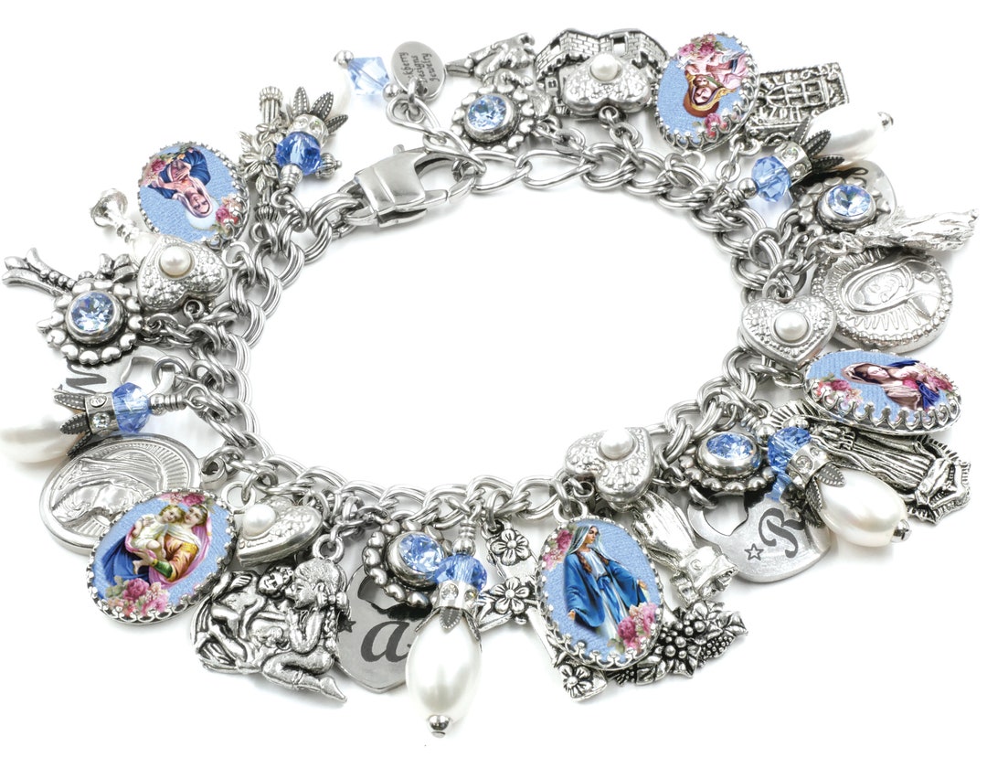 Madonna Bracelet Colorful Catholic Jewelry Cross Charms With - Etsy