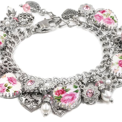 Pink Roses Bracelet Birthday Flower Jewelry Real Pearls With | Etsy