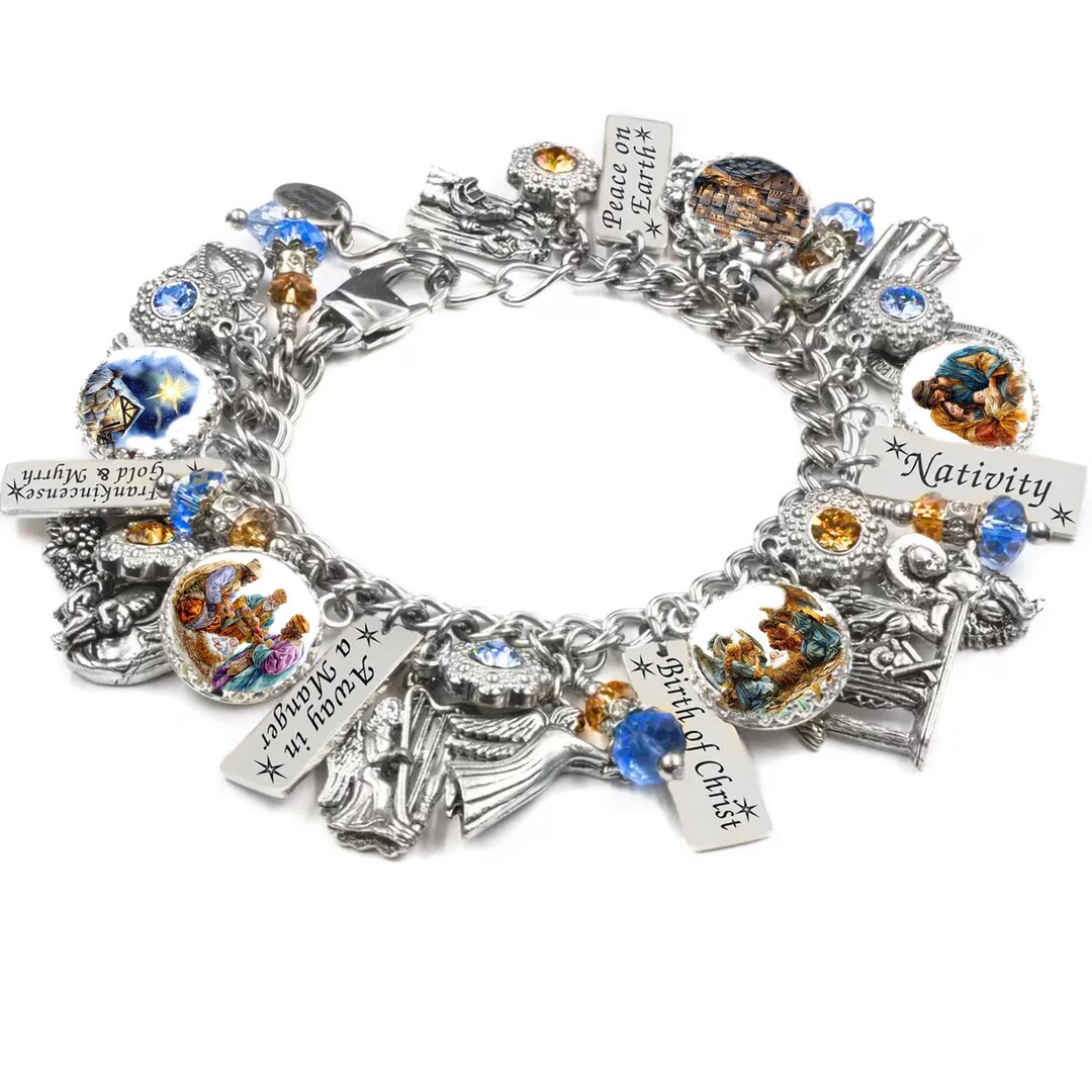 Silver Nativity Charm Bracelet, Religious Gifts, Birth of Christ ...