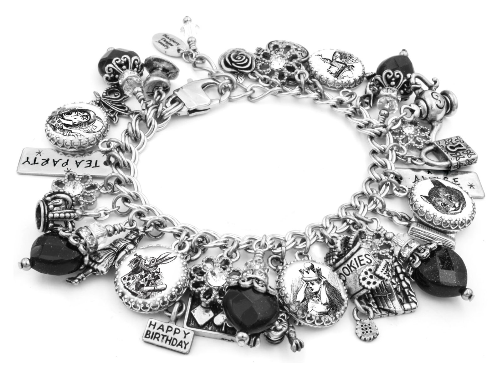Alice Charm Bracelet Silver Alice in Wonderland Jewelry Mad - Etsy