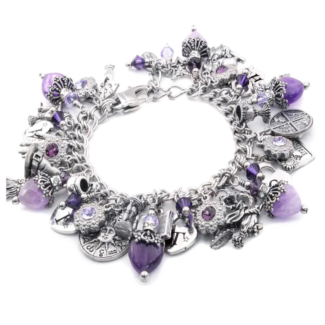 Amethyst Bracelet, Witch Jewelry, Heart Gemstones, Halloween Gift ...