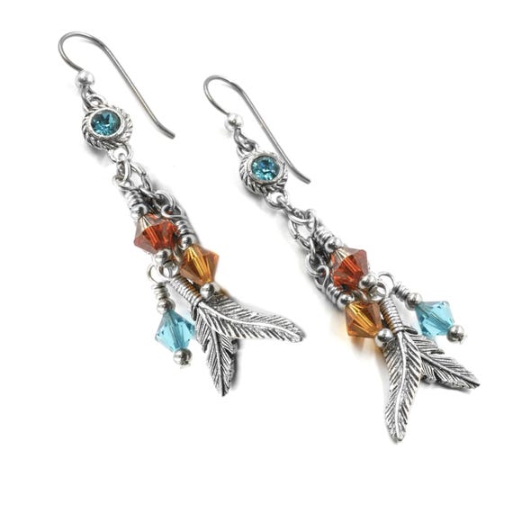 Turquoise feather earrings store
